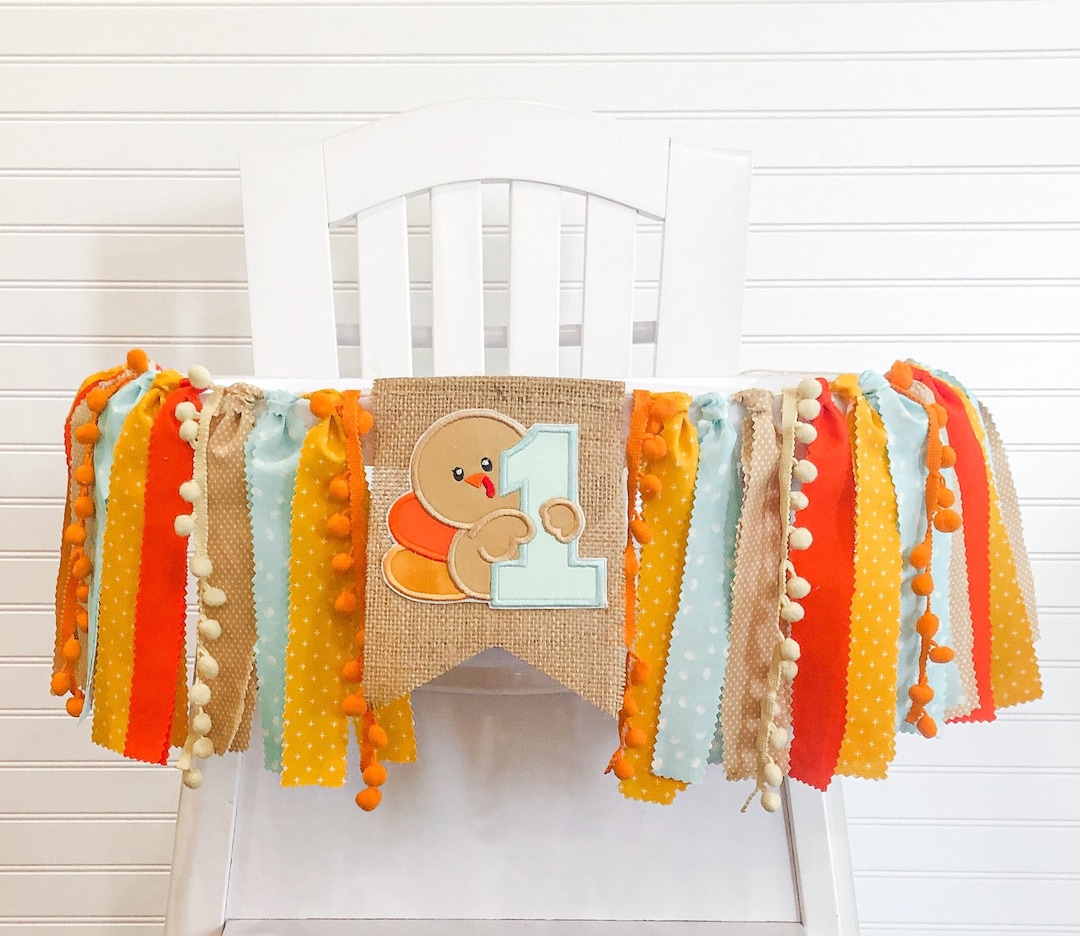 Thanksgiving Birthday High Chair Banner, Our Little Turkey Highchair ...