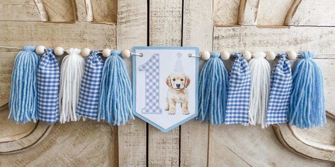 Preppy Puppy Birthday High Chair Yarn Tassel Banner, High Chair Banner ...