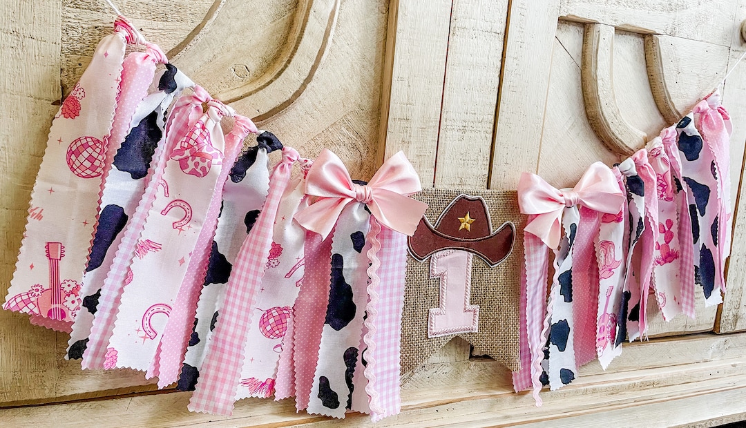 Disco Cowgirl 1st Birthday High Chair Banner, Party Fabric Banner, Cake ...