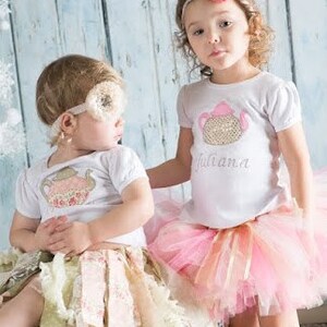 Tea Party Birthday Fabric Tutu Outfit With Matching Headband, Teapot ...