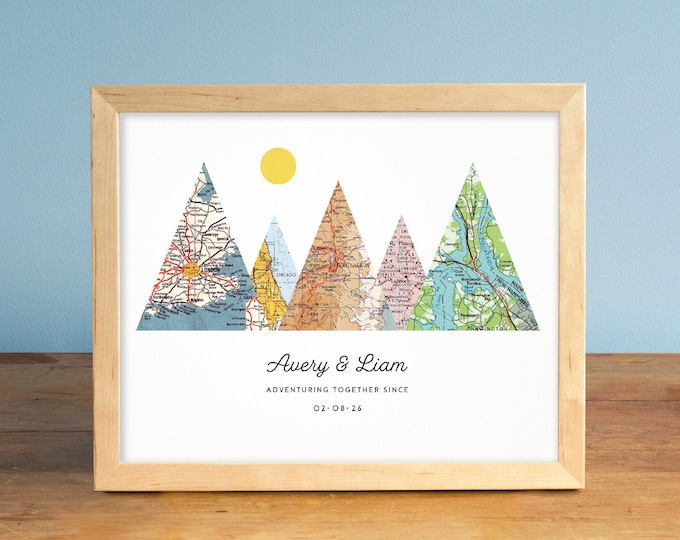 Adventure Together® Map Mountain Personalized Wedding or Anniversary ...