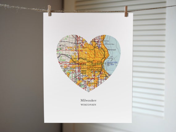 Milwaukee Wisconsin Heart Map Print Wisconsin State Art | Etsy