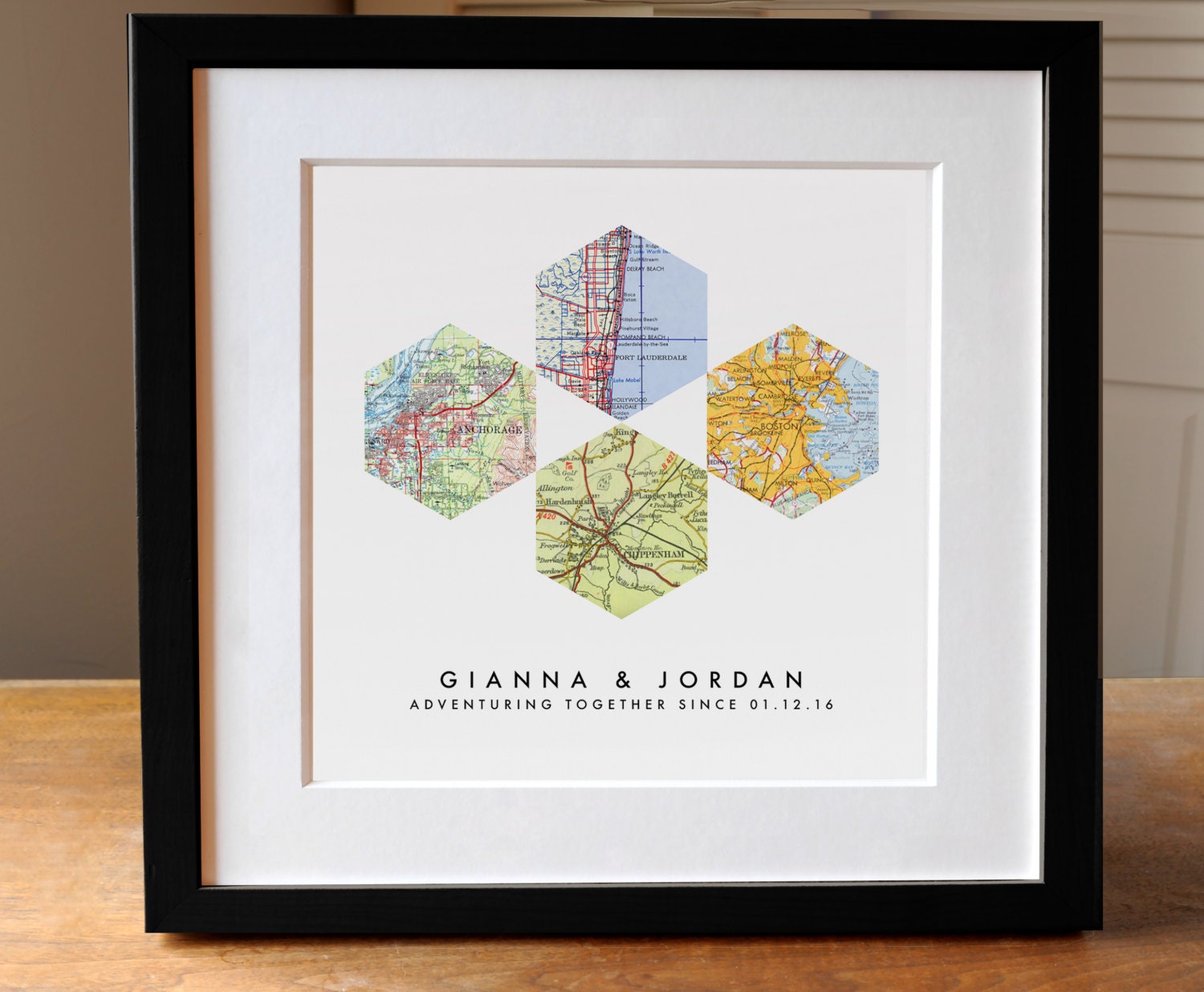 Modern Geometric Hex Map Design Featuring 4 Personalized - Etsy