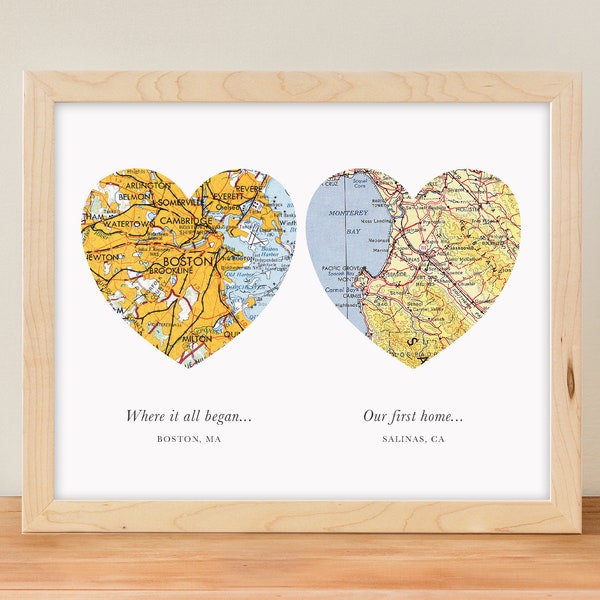 Heart Map Two Locations - Etsy