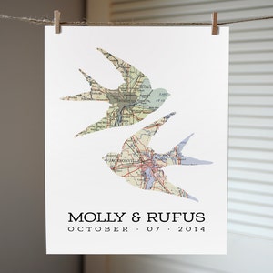 Swallow Map Print Wedding Gift, Wedding Art, Swallows, Bird Maps ...