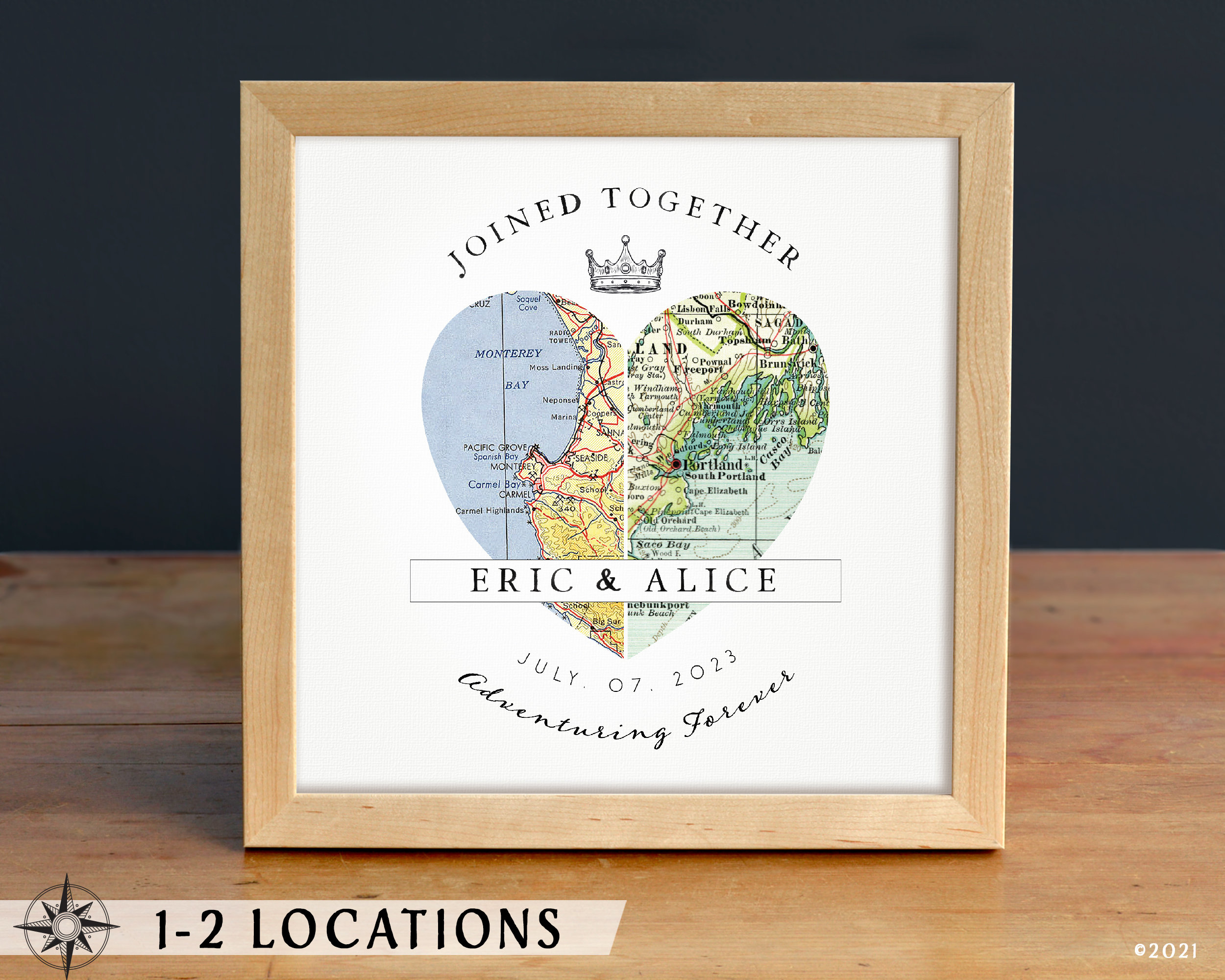 Heart Map Wedding Gift Personalized Map Art Print Custom - Etsy