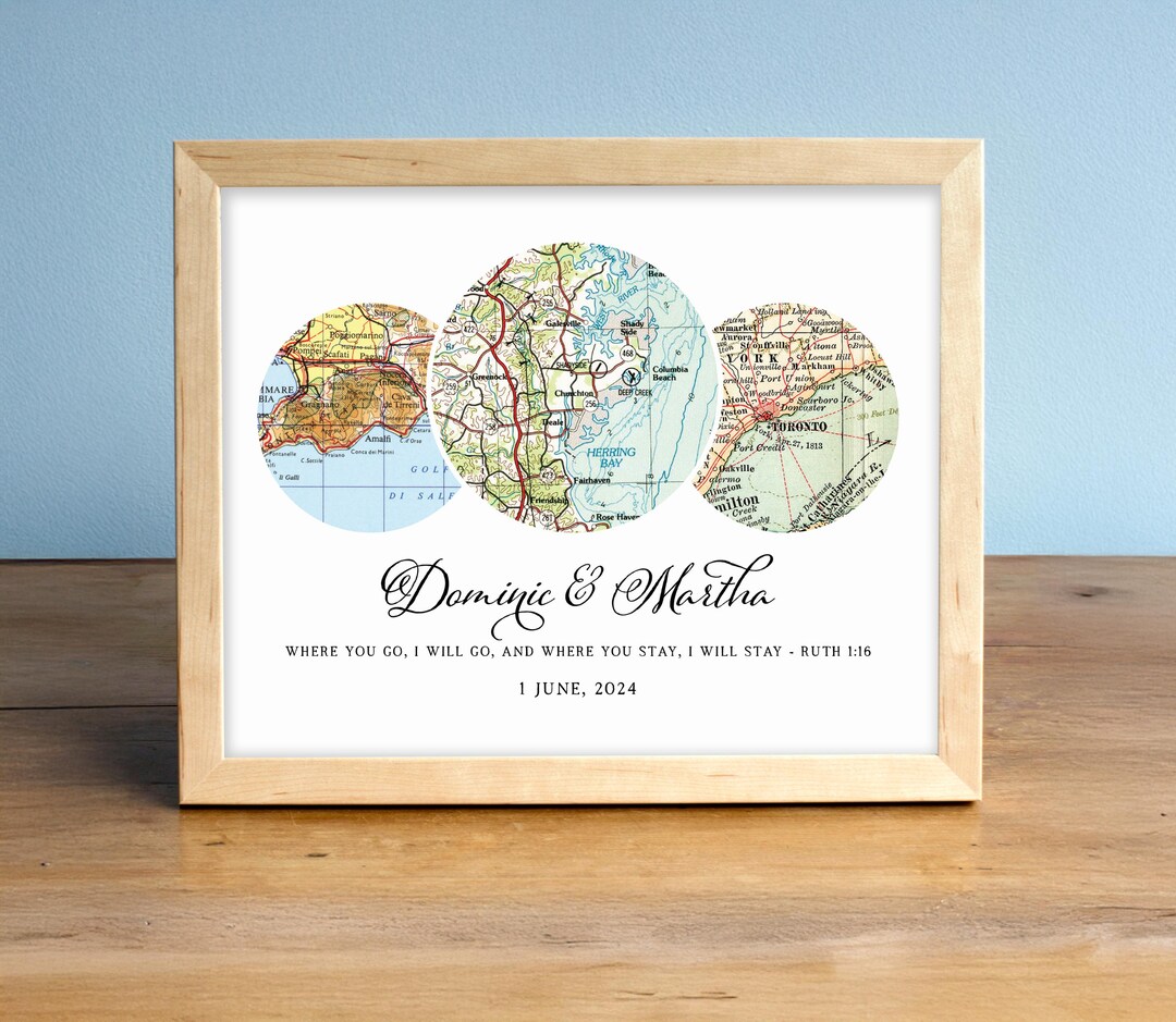 Personalised Wedding Map Gift Art, Gift for Couple, Map Gift ...