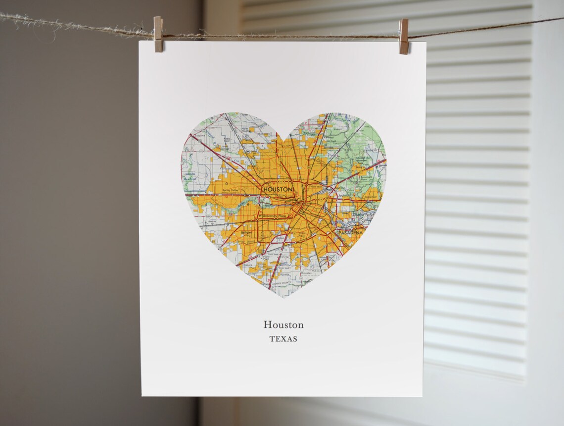 Houston Texas Heart Map Print Texas Art Print Houston Map | Etsy