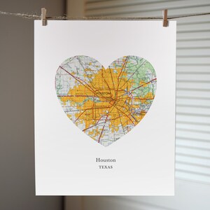 Houston Texas Heart Map Print, Texas Art Print, Houston Map Art, Custom ...