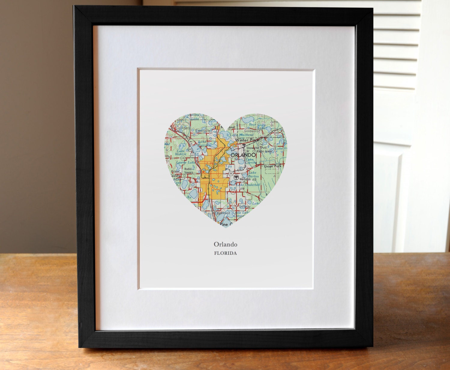 Orlando Florida Heart Map Print Florida State Art Custom | Etsy