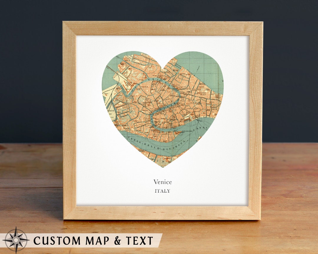 Venice Heart Print, Italy Map Print, Heart Map Print, Choose Any ...