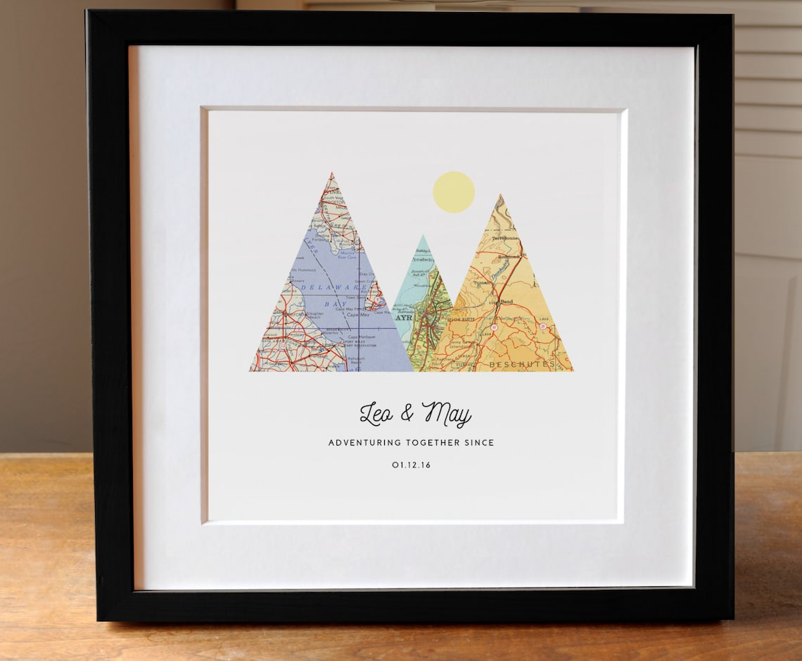 Wedding Gift Map Mountain Personalized Engagement or - Etsy