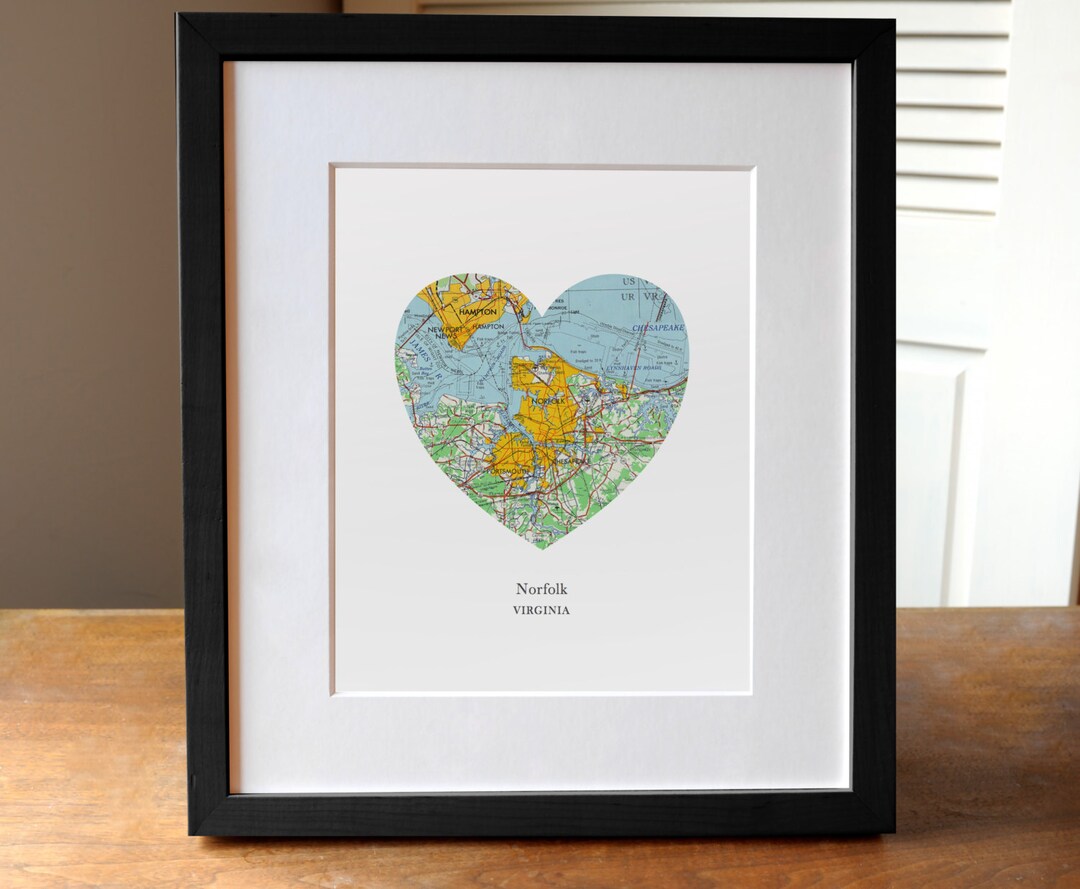 Norfolk Virginia Heart Map Print, Norfolk Map Art, Custom City Print ...