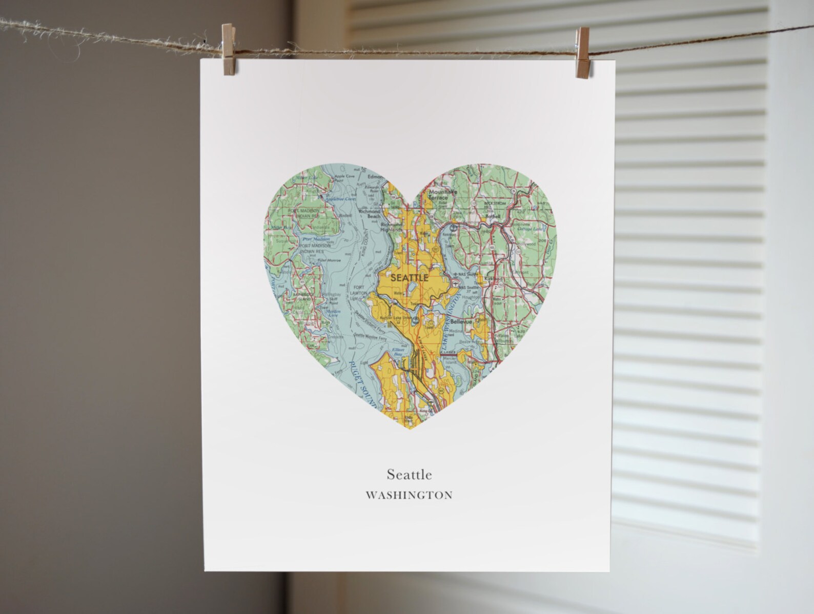 Seattle Heart Print Seattle Art Print Heart Map Print - Etsy