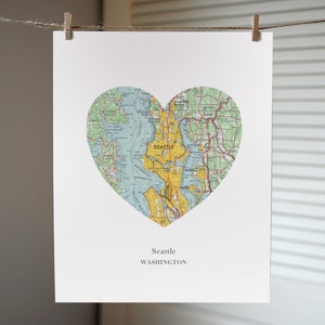 Seattle Heart Print, Seattle Art Print, Heart Map Print, Custom Map ...