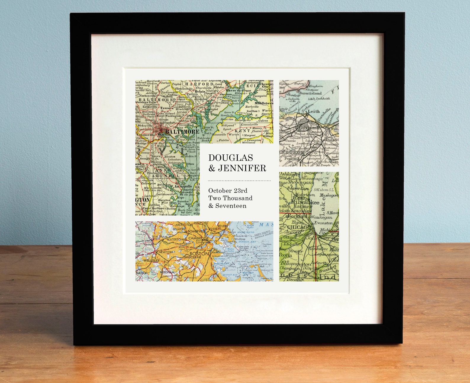 Modern Grid Square Personalized Map Art Design Wedding - Etsy Canada