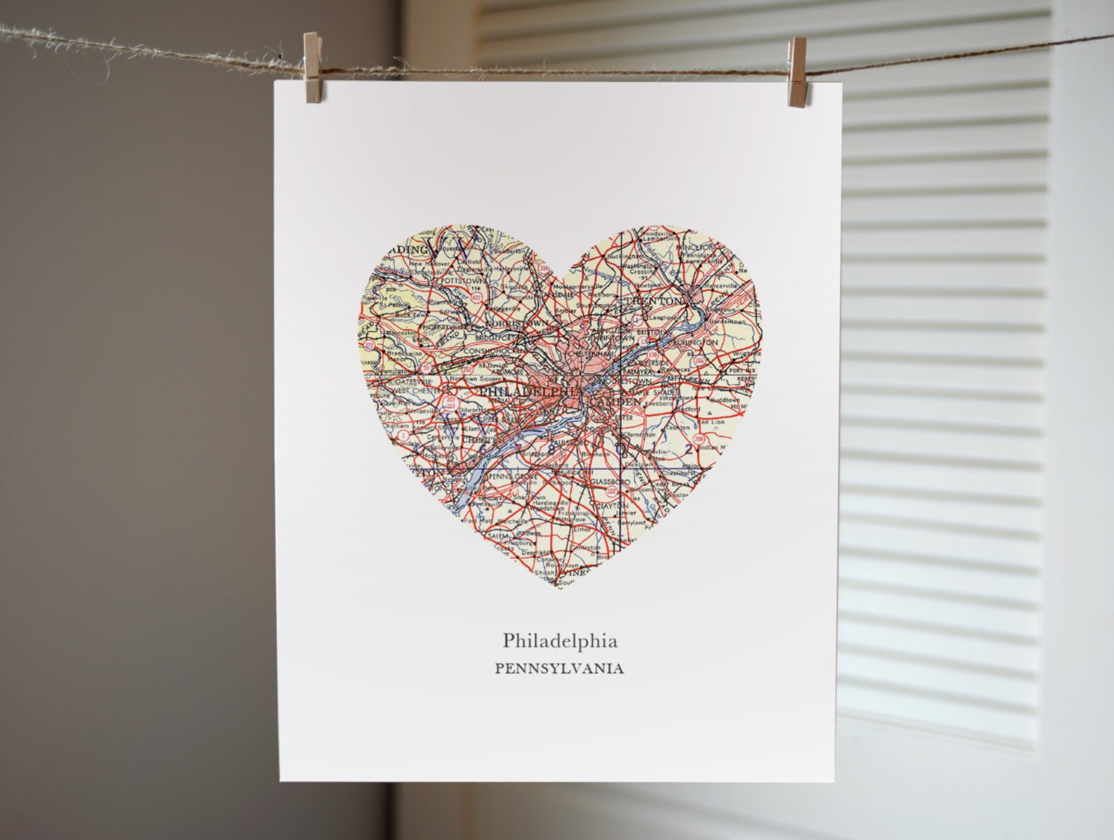 Philadelphia Heart Map Print Pennsylvania Map Print - Etsy