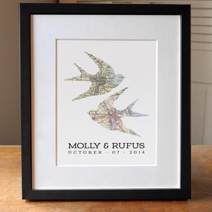 Swallow Map Print Wedding Gift, Wedding Art, Swallows, Bird Maps ...