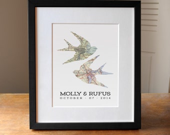 Any City Customized Swallow Map Map of Seattle Bird Shaped | Etsy