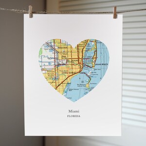 Miami Florida Heart Map Print, Miami City Map Print, Custom City Art ...
