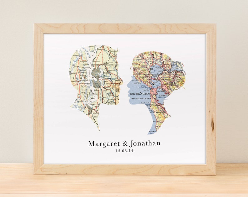 Cameo Wedding and Anniversary Gift Personalized Map Print | Etsy