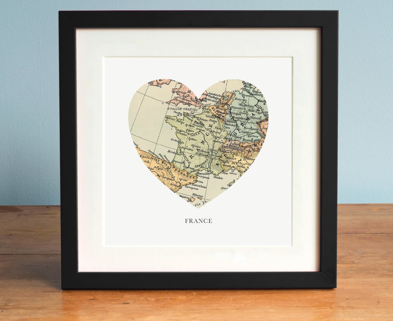 Map of France France Heart Map French Map Art Vintage Map - Etsy