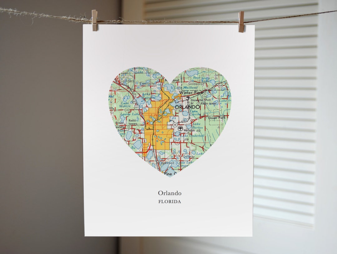 Orlando Florida Heart Map Print, Florida State Art, Custom City Map ...