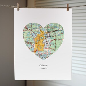 Orlando Florida Heart Map Print, Florida State Art, Custom City Map ...