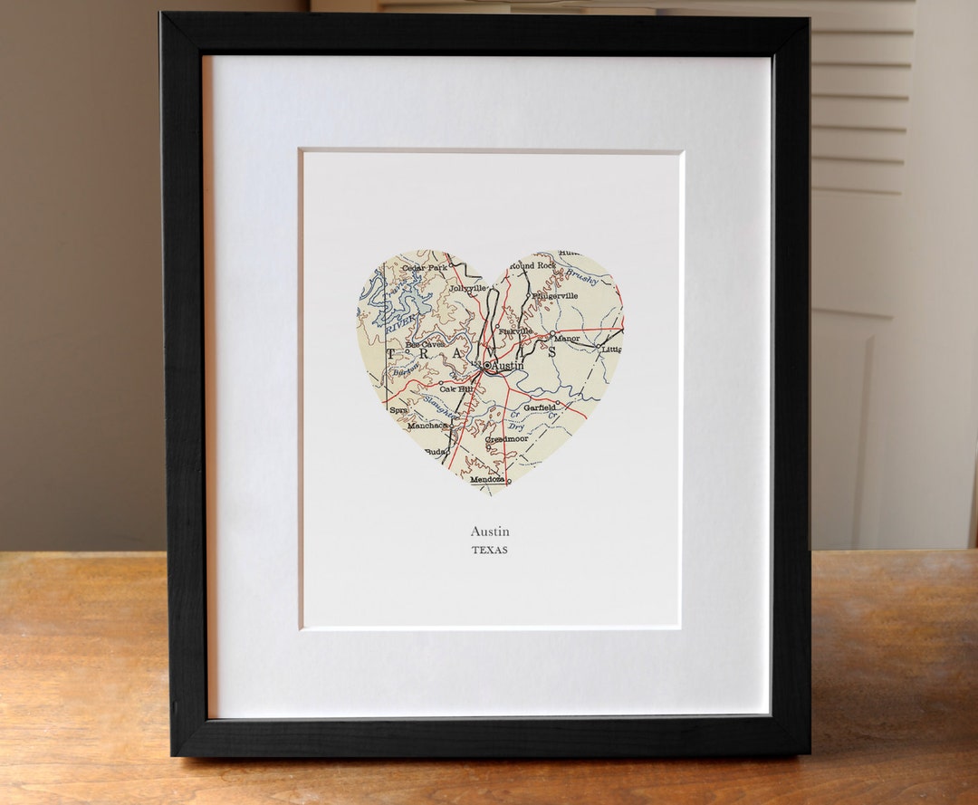 Austin Texas Map Heart Print, TX Print, Heart Map Print, Choose Any ...
