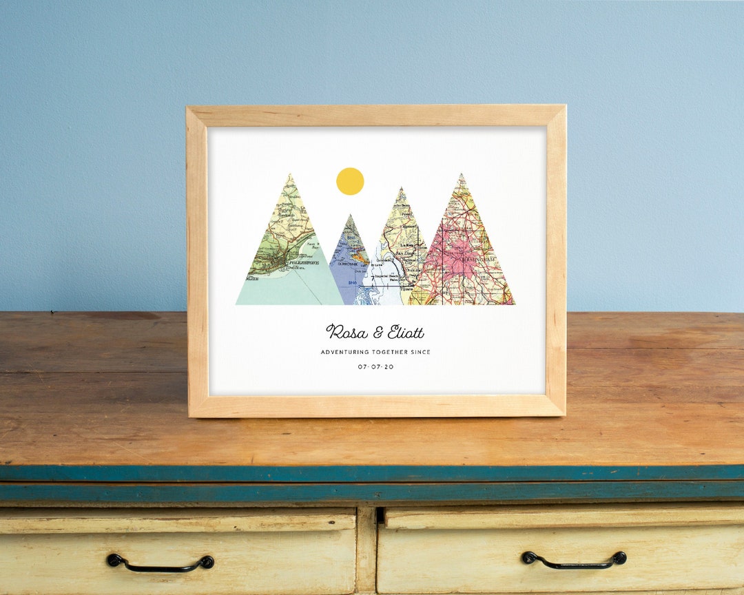 Adventure Together® Map Mountain Art Print Personalized Wedding or ...