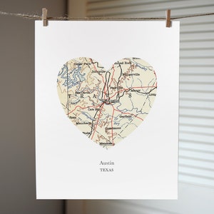 Austin Texas Map Heart Print, TX Print, Heart Map Print, Choose Any ...