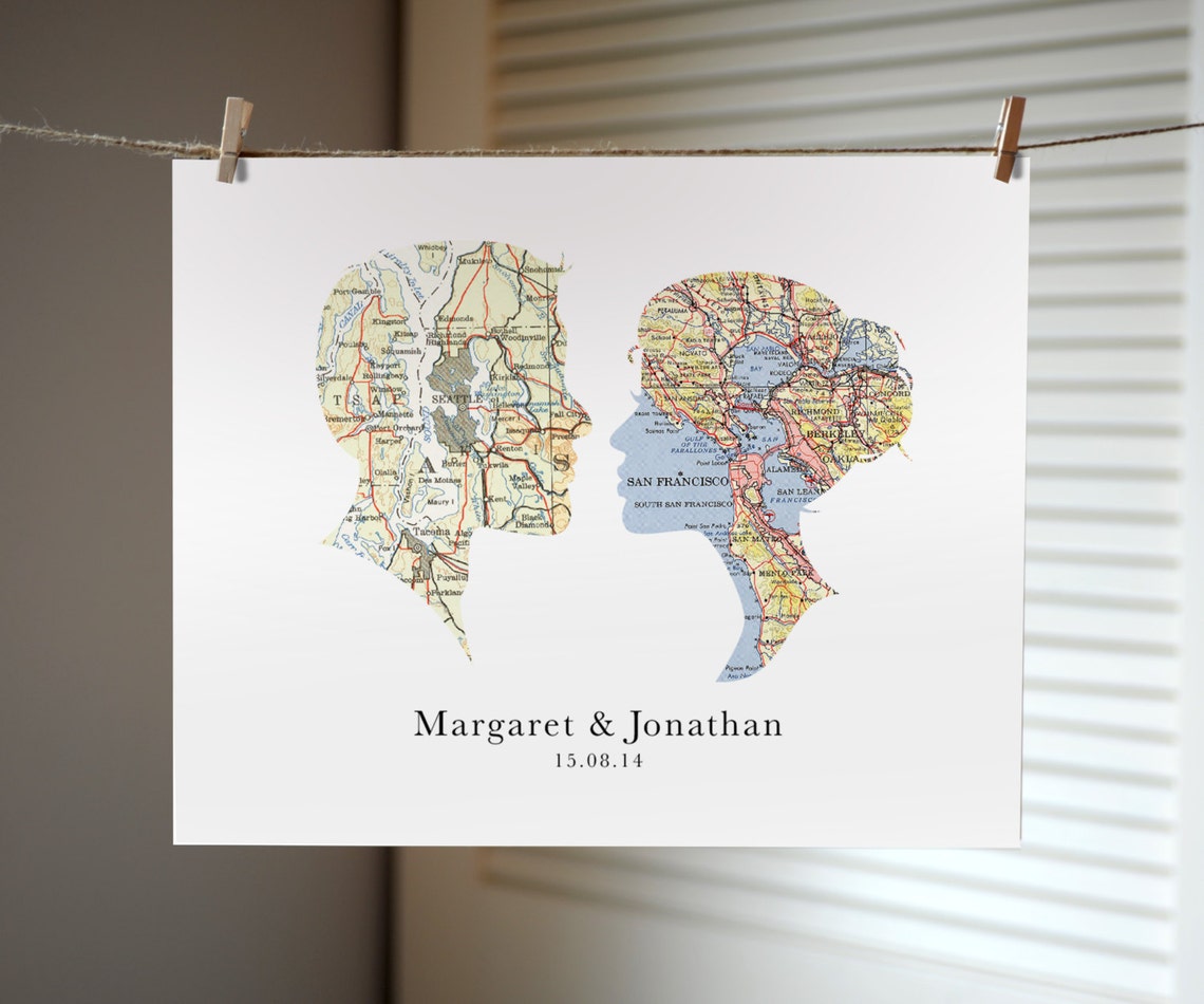 Cameo Wedding and Anniversary Gift Personalized Map Print | Etsy