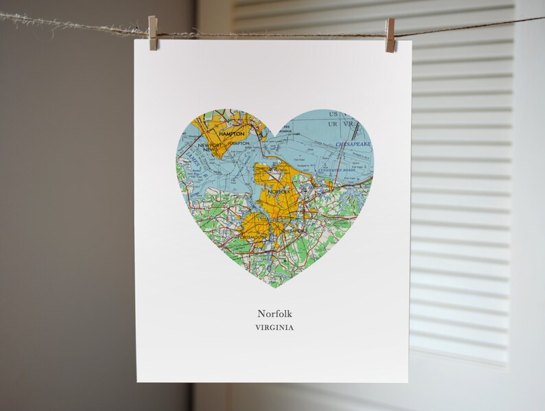 Norfolk Virginia Heart Map Print Norfolk Map Art Custom City | Etsy