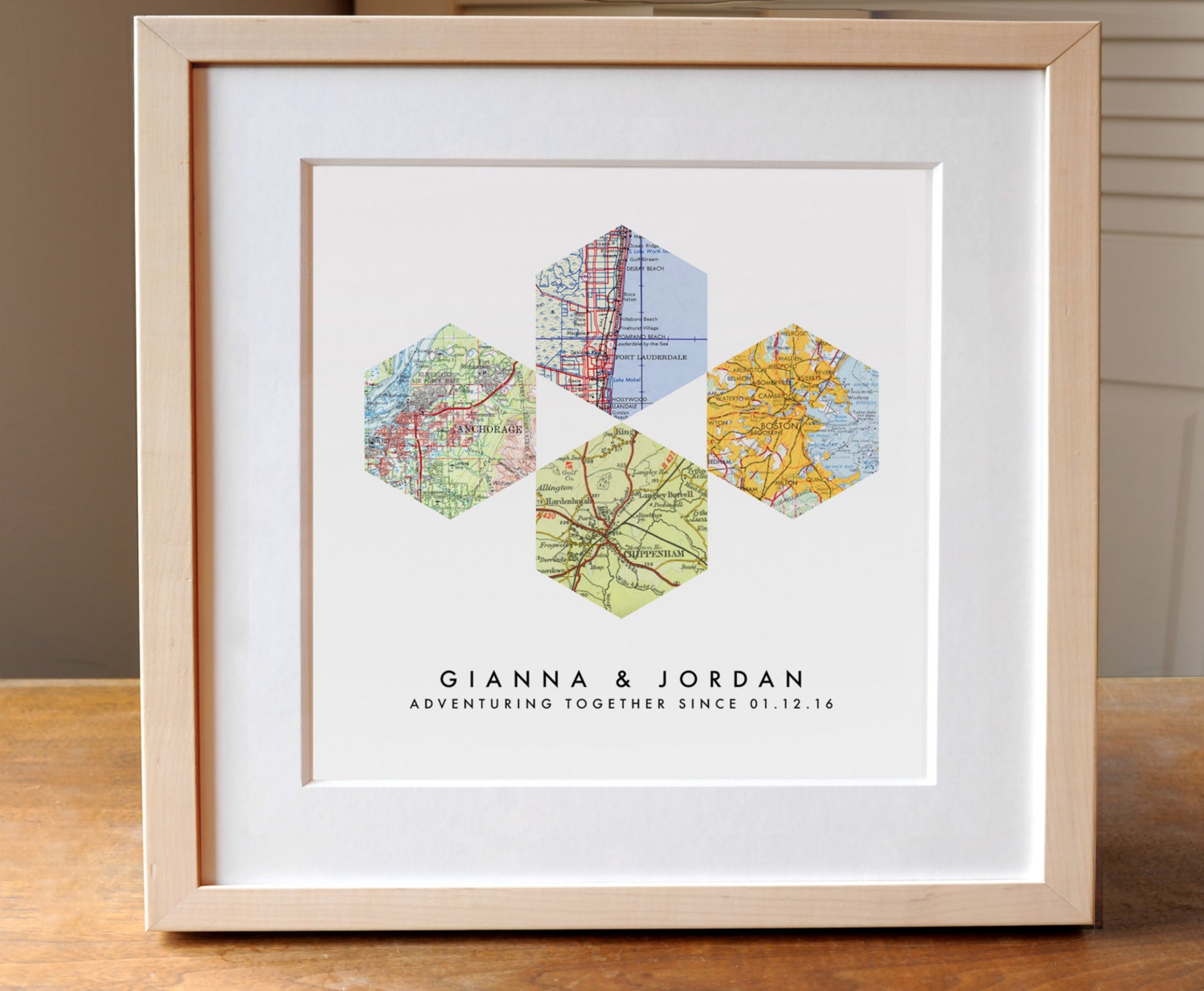Modern Geometric Hex Map Design Featuring 4 Personalized - Etsy