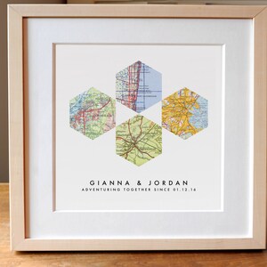 Modern Geometric Hex Map Design Featuring 4 Personalized Locations on ...