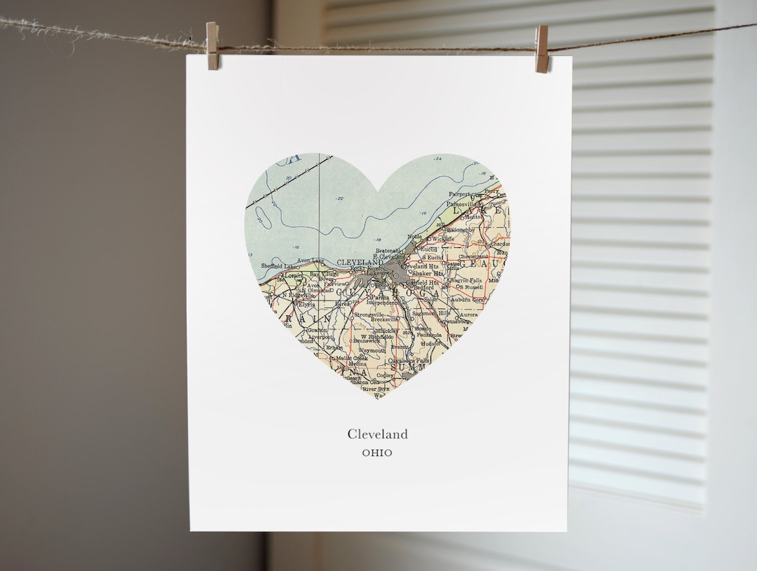 Cleveland Ohio Map Heart Print, Ohio Print, Heart Map Print, Hometown ...