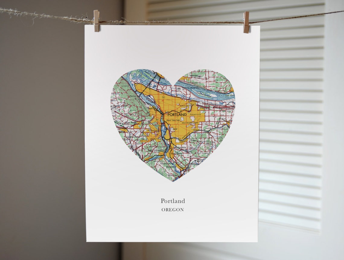 Portland Heart Map Portland Map Oregon Print Heart Map - Etsy