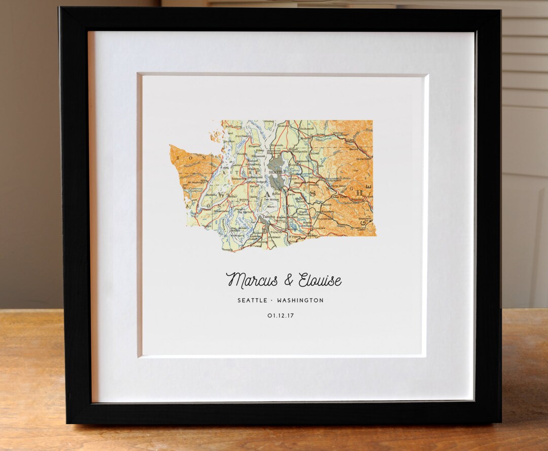 Personalized Washington State Shape Map Wedding Gift or Anniversary ...