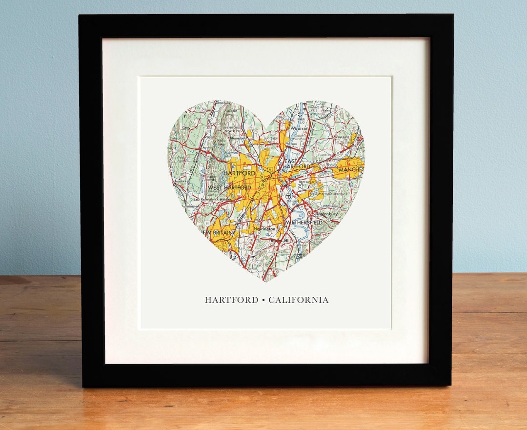 Map of Hartford Connecticut, Heart Map Print, Gift for Couple, Hartfort ...