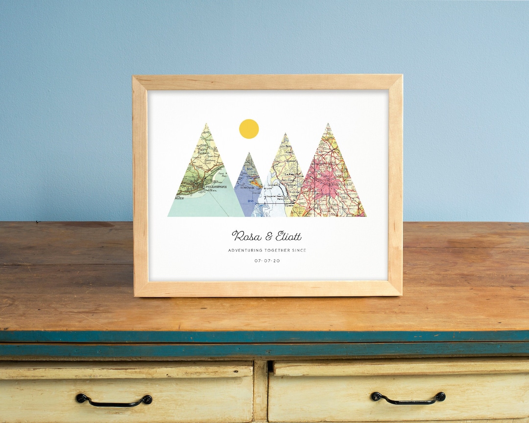 Travel Gift for Adventure Lovers, Custom Map Mountain Wedding or ...