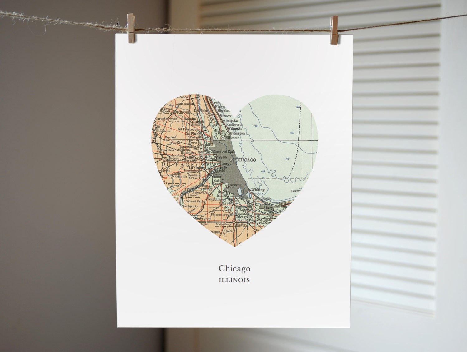 Chicago Heart Print Chicago Art Illinois Map Custom Heart | Etsy