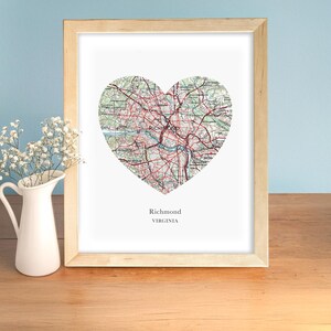 Richmond Virginia Heart Map Print, Virginia State Art, Custom City ...