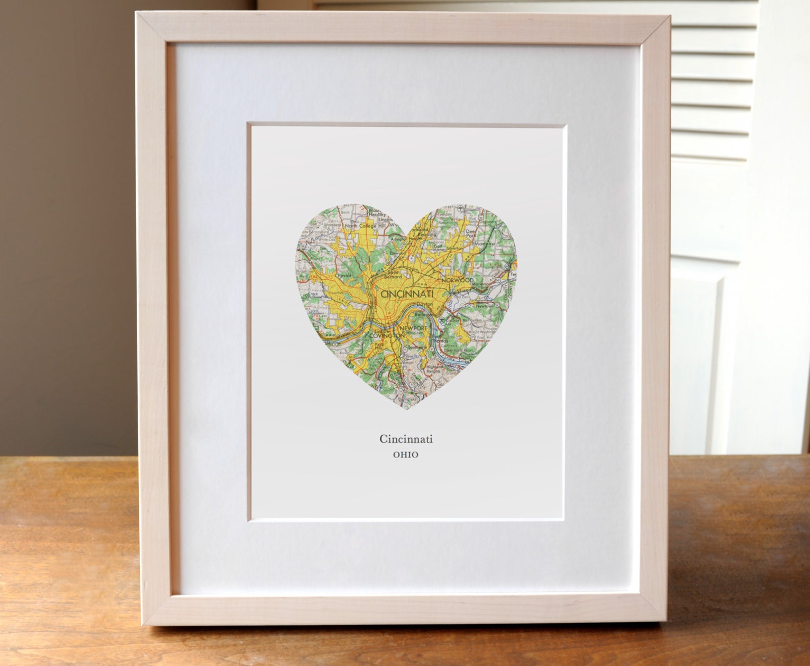 Cincinnati Ohio Heart Map Print Ohio Art Print Custom City | Etsy