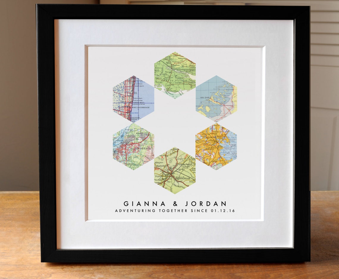 Modern Geometric Hex Map Design Featuring 6 Personalized - Etsy
