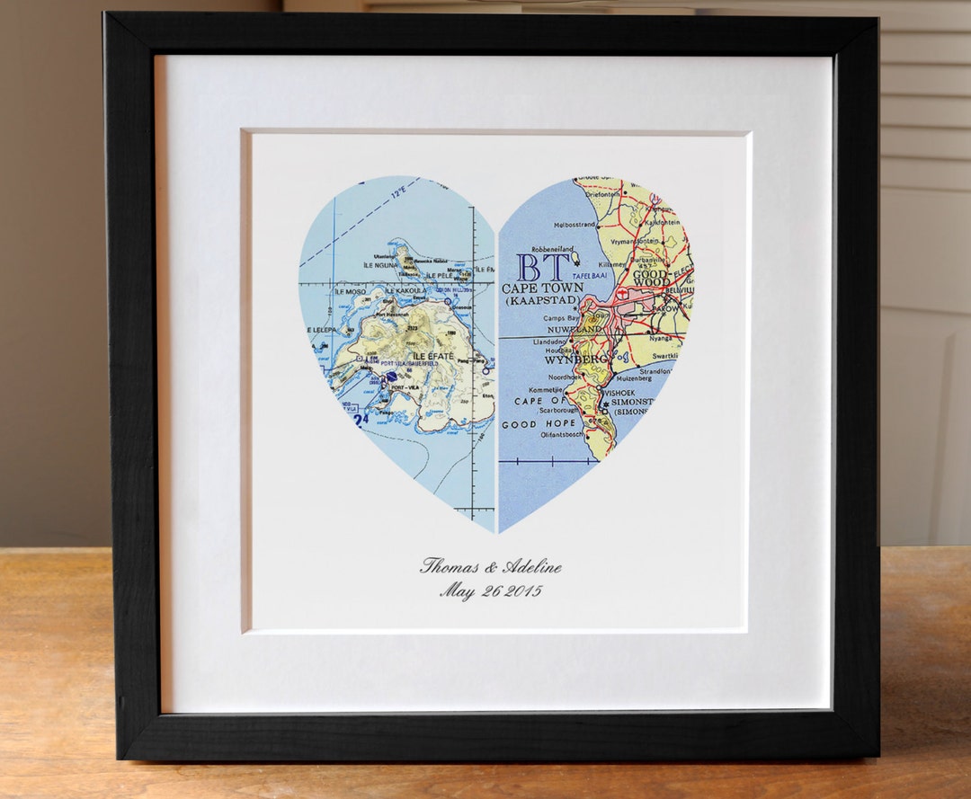 Anniversary Gift, Wedding Gift, Map Art, Heart Map, Engagement Gift ...