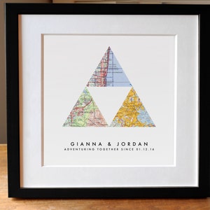 Gift for Couple, Personalized Map Art, 3 Custom Maps, Wedding Gift Art ...