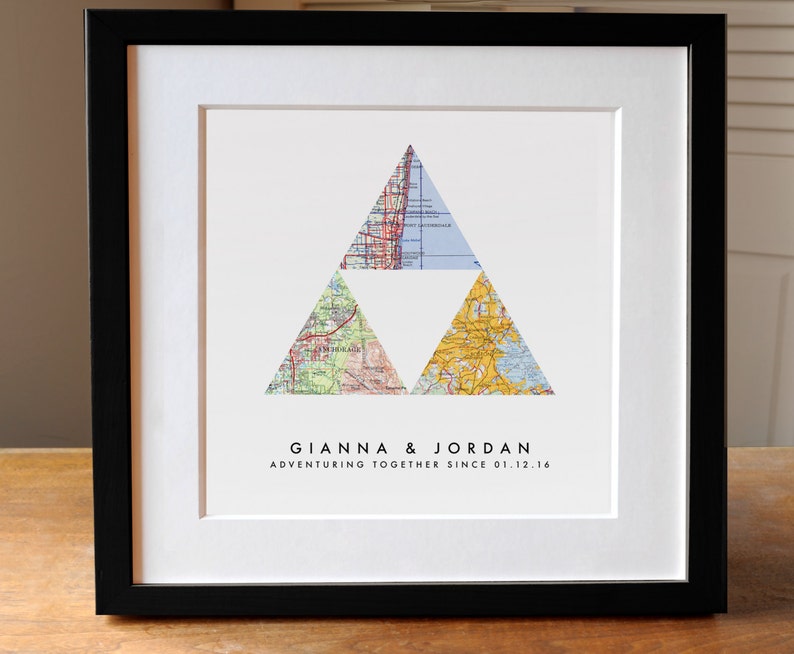Gift for Couple Personalized Map Art 3 Custom Maps Wedding - Etsy