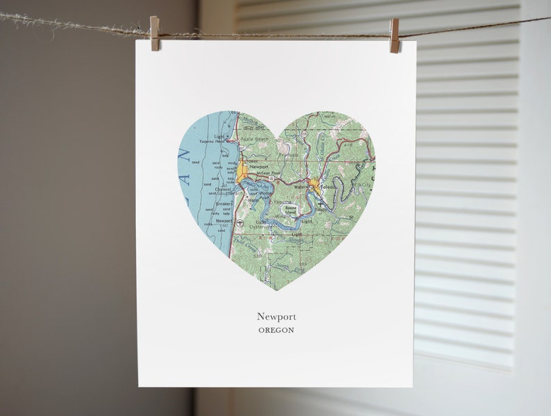 Newport Oregon Heart Map Print Oregon Map Art Newport City - Etsy
