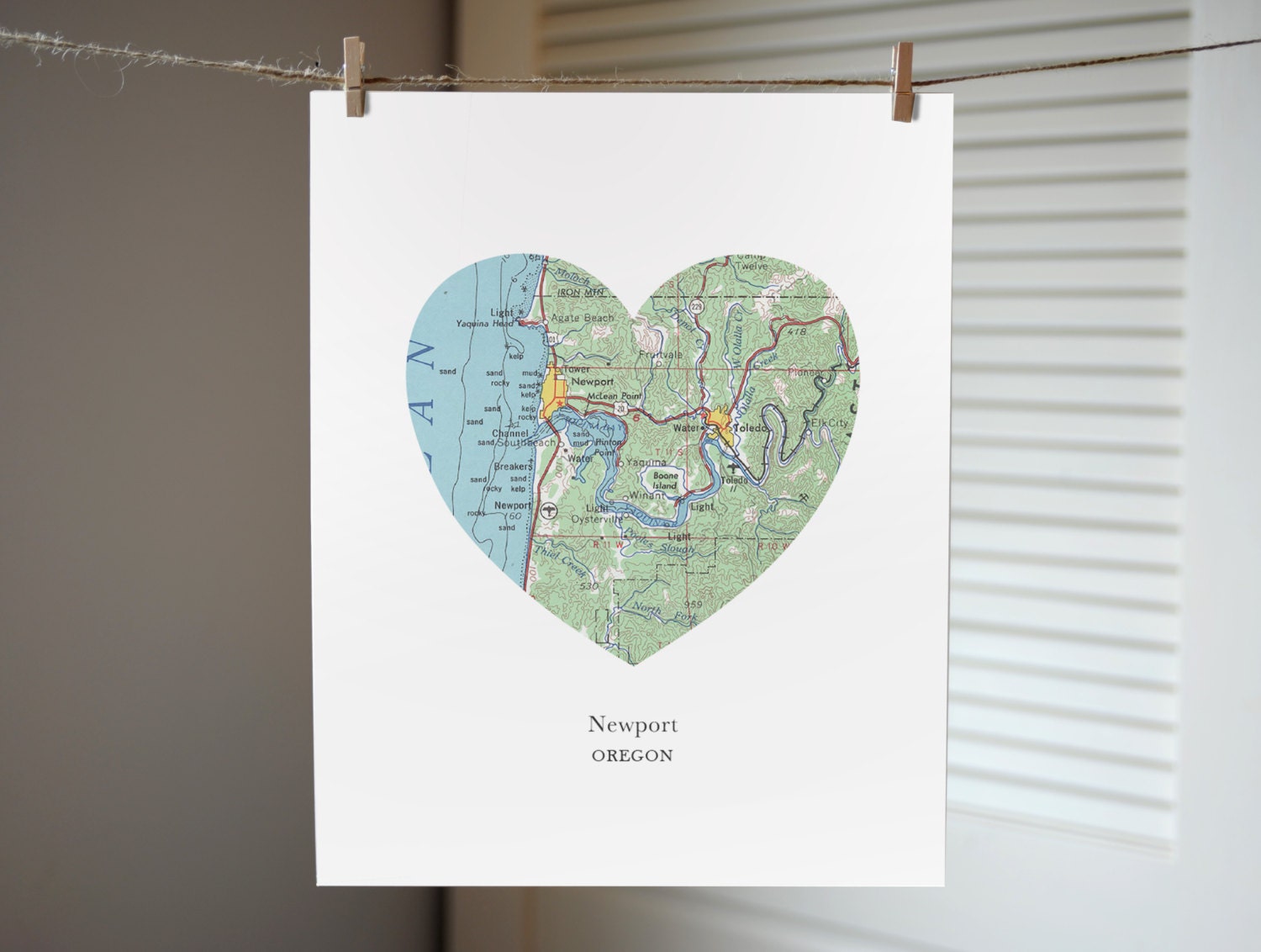 Newport Oregon Heart Map Print Oregon Map Art Newport City - Etsy