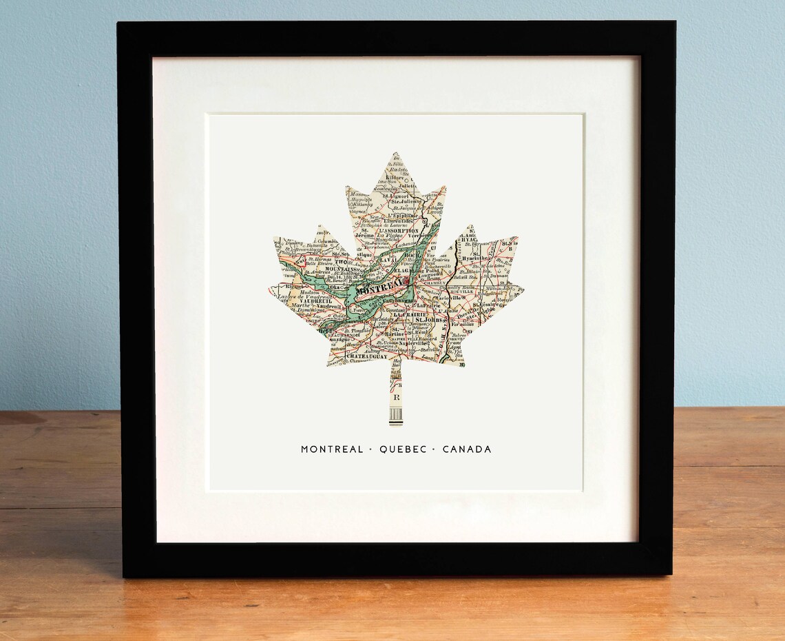 Canada Maple Leaf Map Map of Montreal Montreal Quebec Map - Etsy